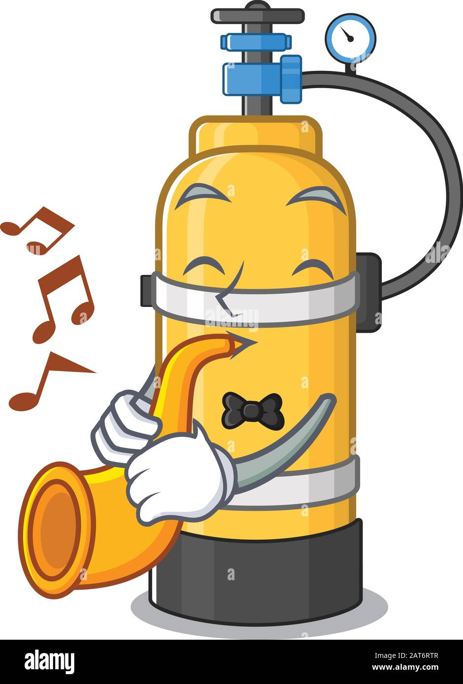 cartoon character style of oxygen cylinder performance with trumpet ...