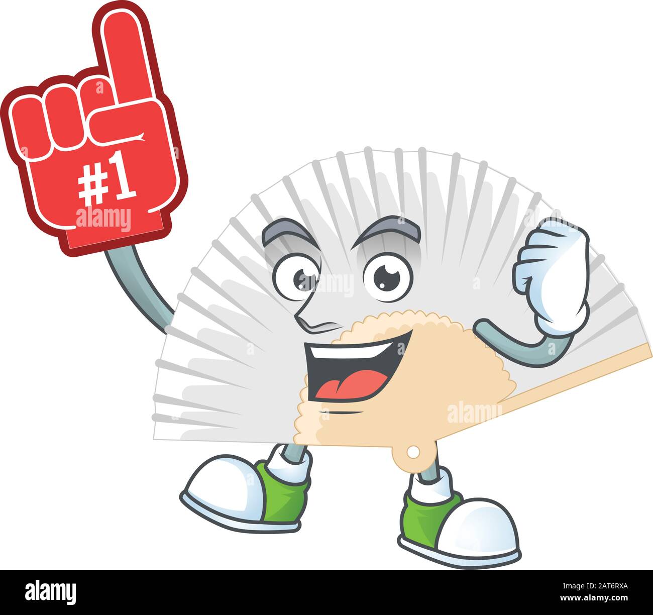 White chinese folding fan mascot cartoon style holding a Foam finger ...
