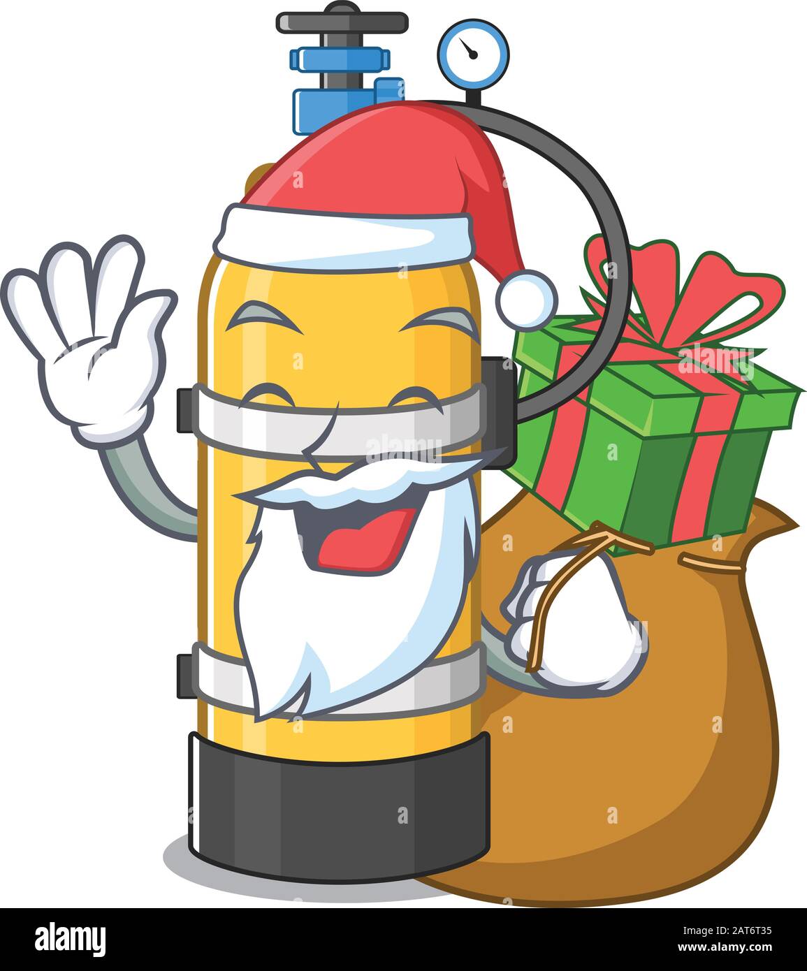 Santa oxygen cylinder Cartoon character design having box of gift Stock ...