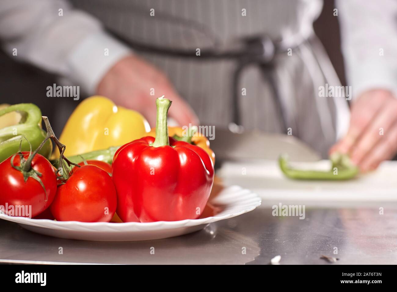 Closeup of fresh vegetable. Cooking in a restaurant kitchen Stock Photo ...