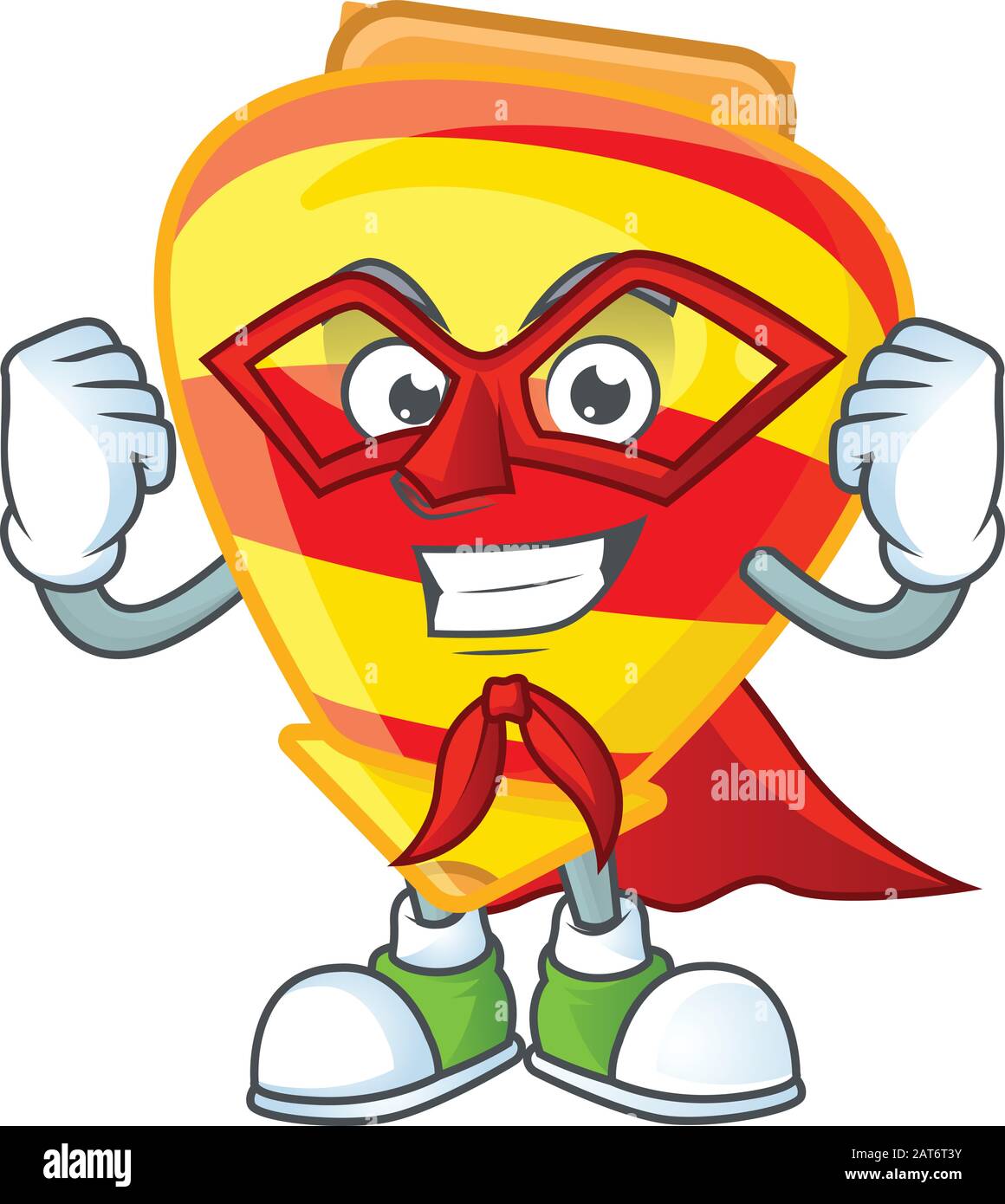 Smiley mascot of chinese gold tops toy dressed as a Super hero Stock ...