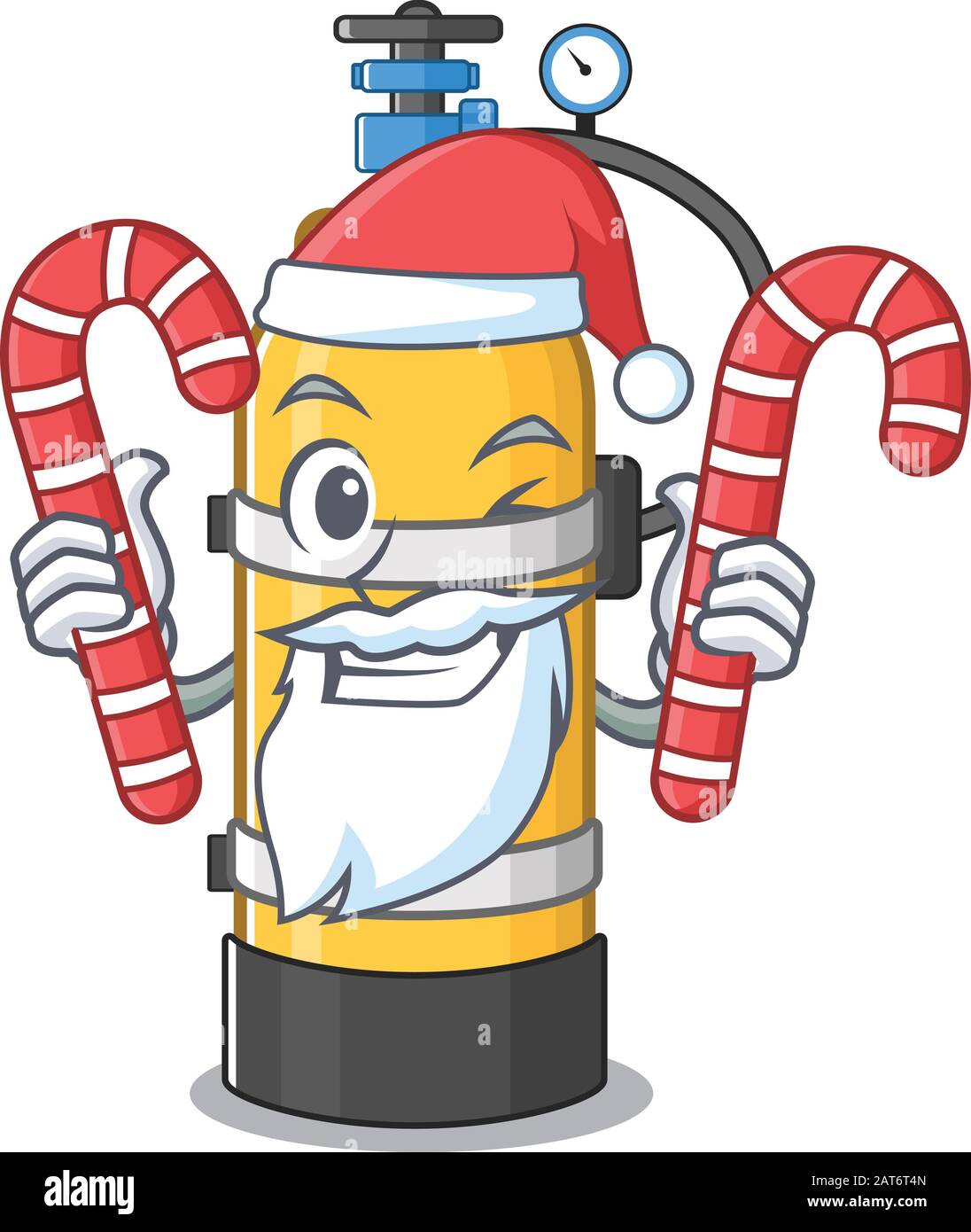 Oxygen cylinder Cartoon character in Santa costume with candy Stock ...