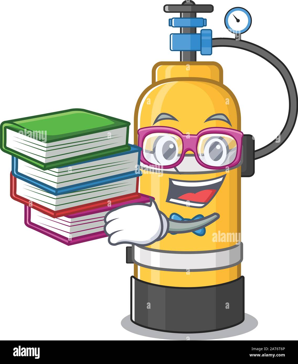 Cool and clever Student oxygen cylinder mascot cartoon with book Stock ...