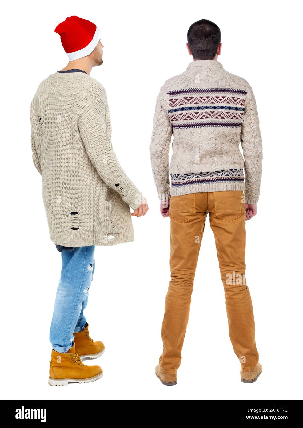 Back view of couple in sweater. beautiful friendly girl and guy ...