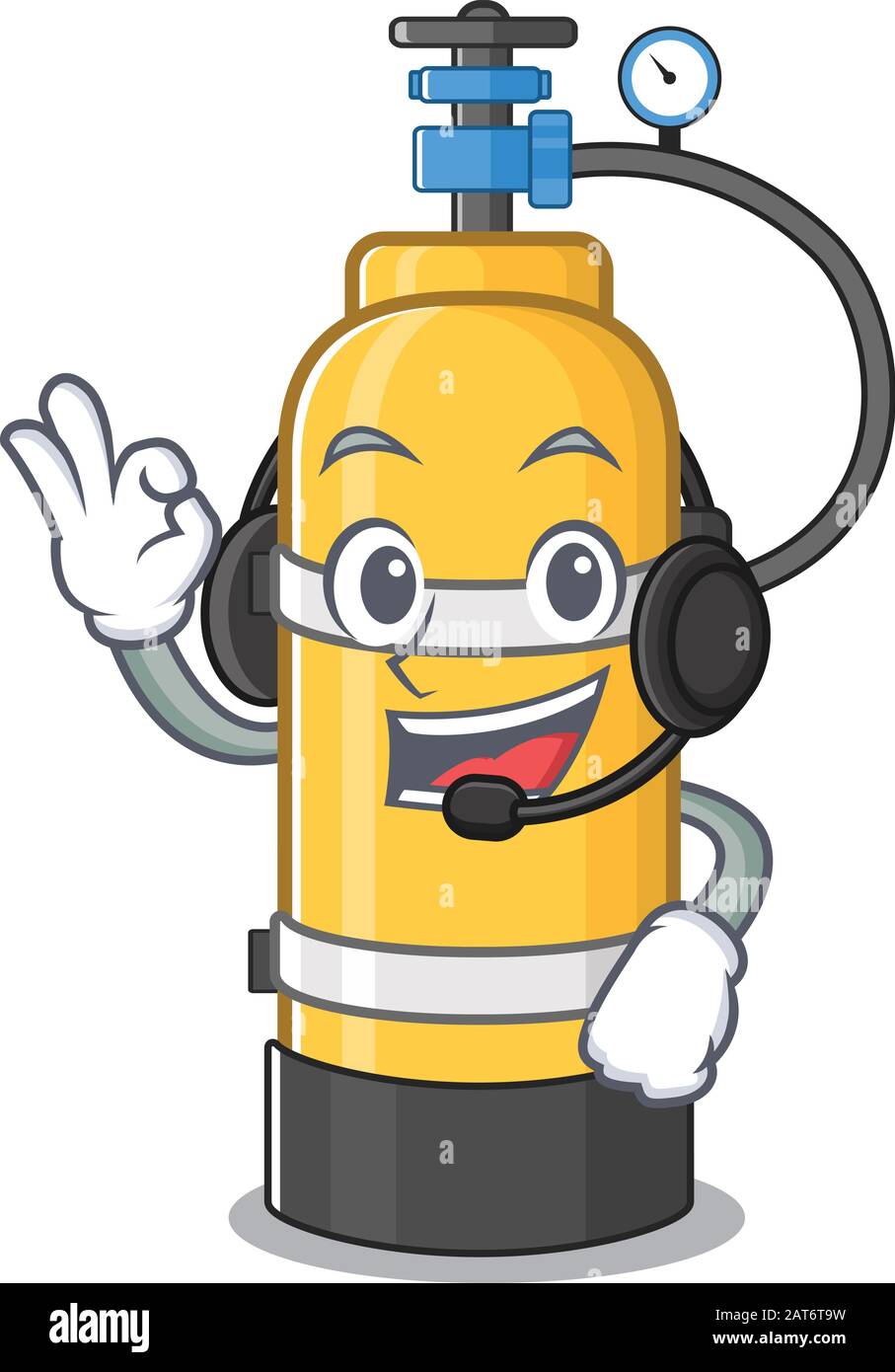 Smiley oxygen cylinder cartoon character design wearing headphone Stock ...