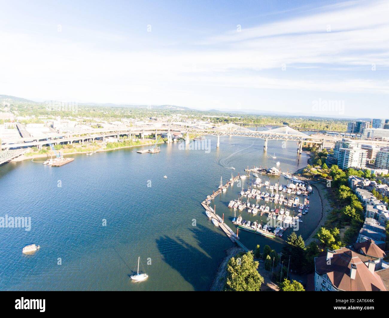 Aerial view of Portland skyline along Willamette river Stock Photo - Alamy