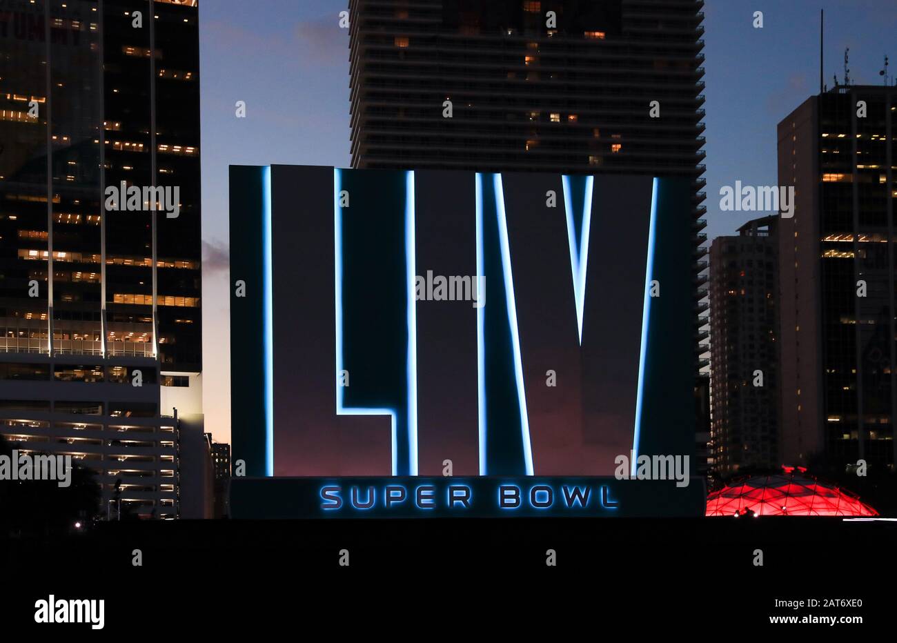 Downtown Miami, Florida, USA. 30th Jan, 2020. A giant LIV Super Bowl ...