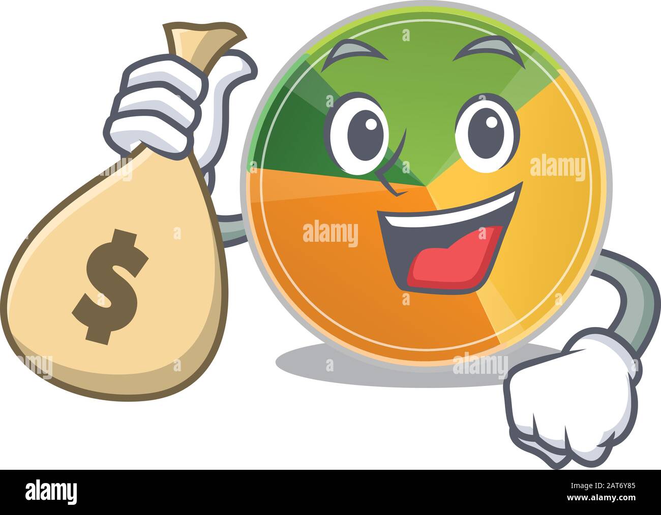 Happy rich pie chart cartoon character with money bag Stock Vector ...