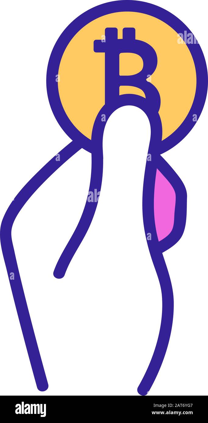 hand and coin bitcoin icon vector. Isolated contour symbol illustration ...