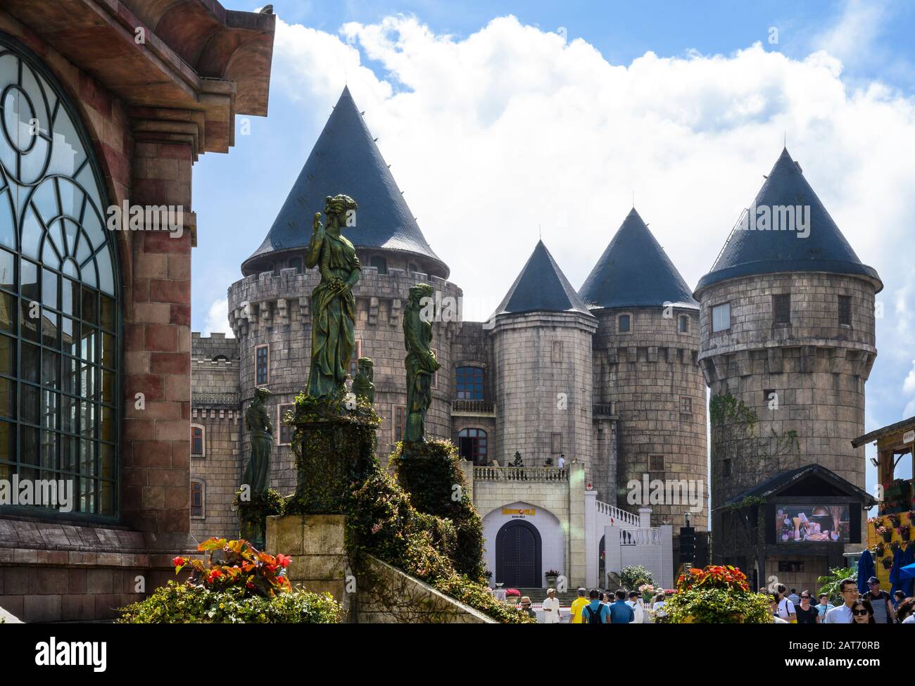 Castle towers in the city of Sun World in da Nang in Vietnam. January ...