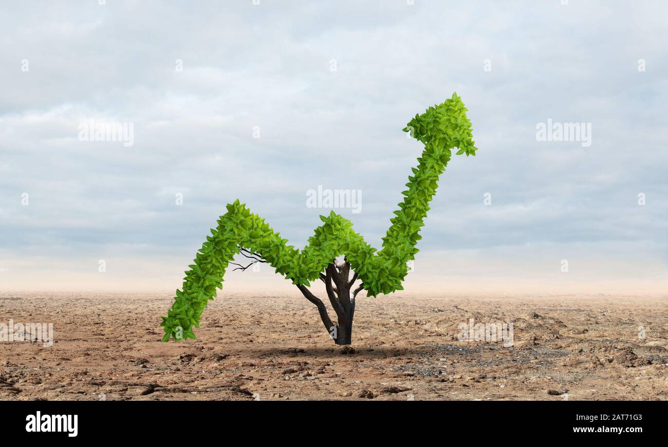Green plant in shape of of grow up trend in desert Stock Photo - Alamy
