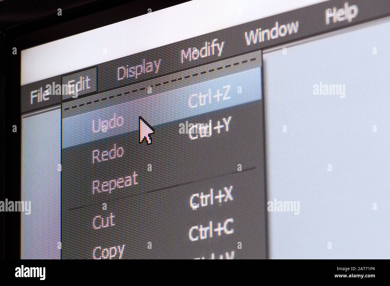 Software menu with undo command and mouse cursor on it Stock Photo - Alamy