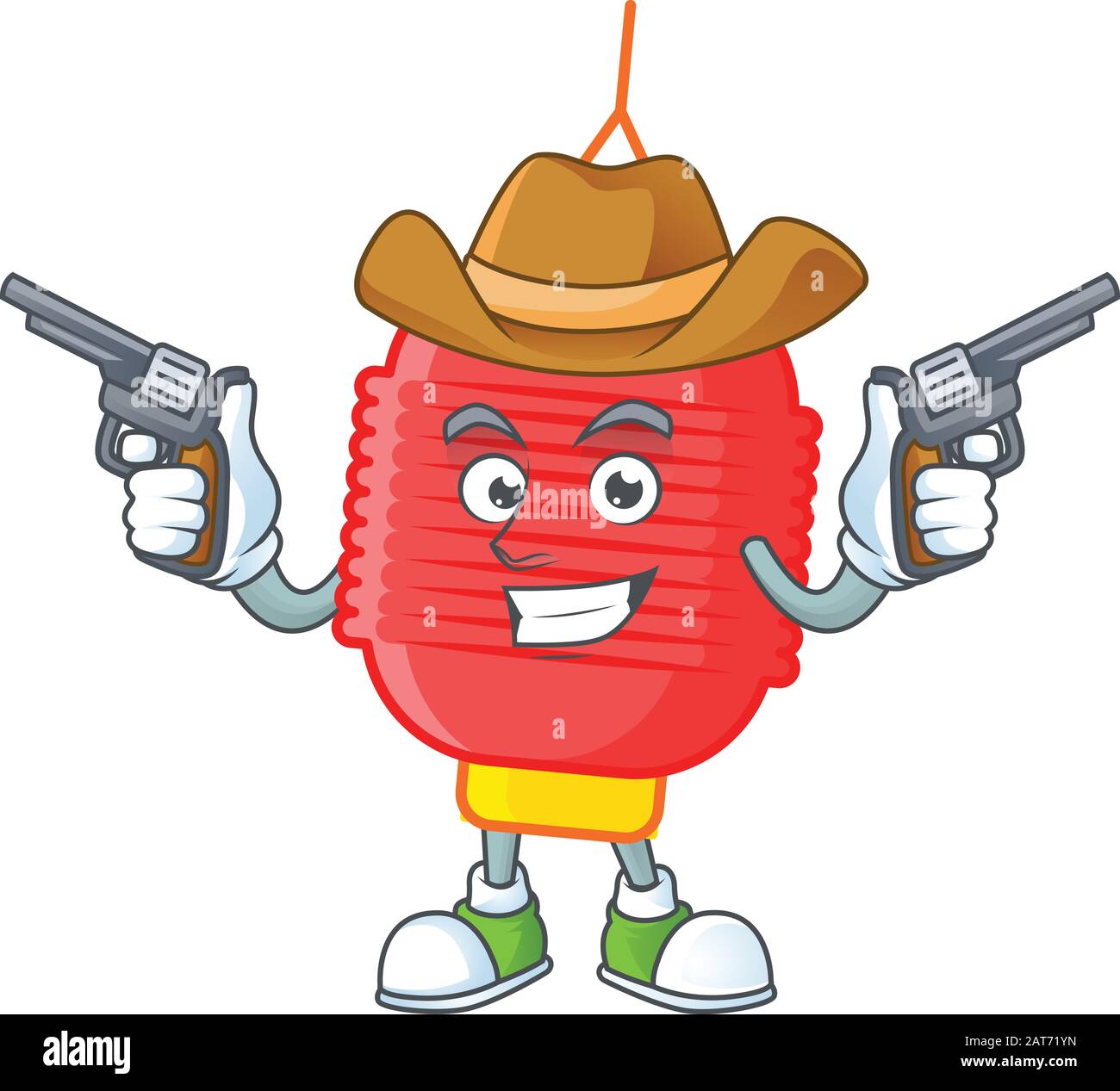 Confident chinese lantern Cowboy cartoon character holding guns Stock ...
