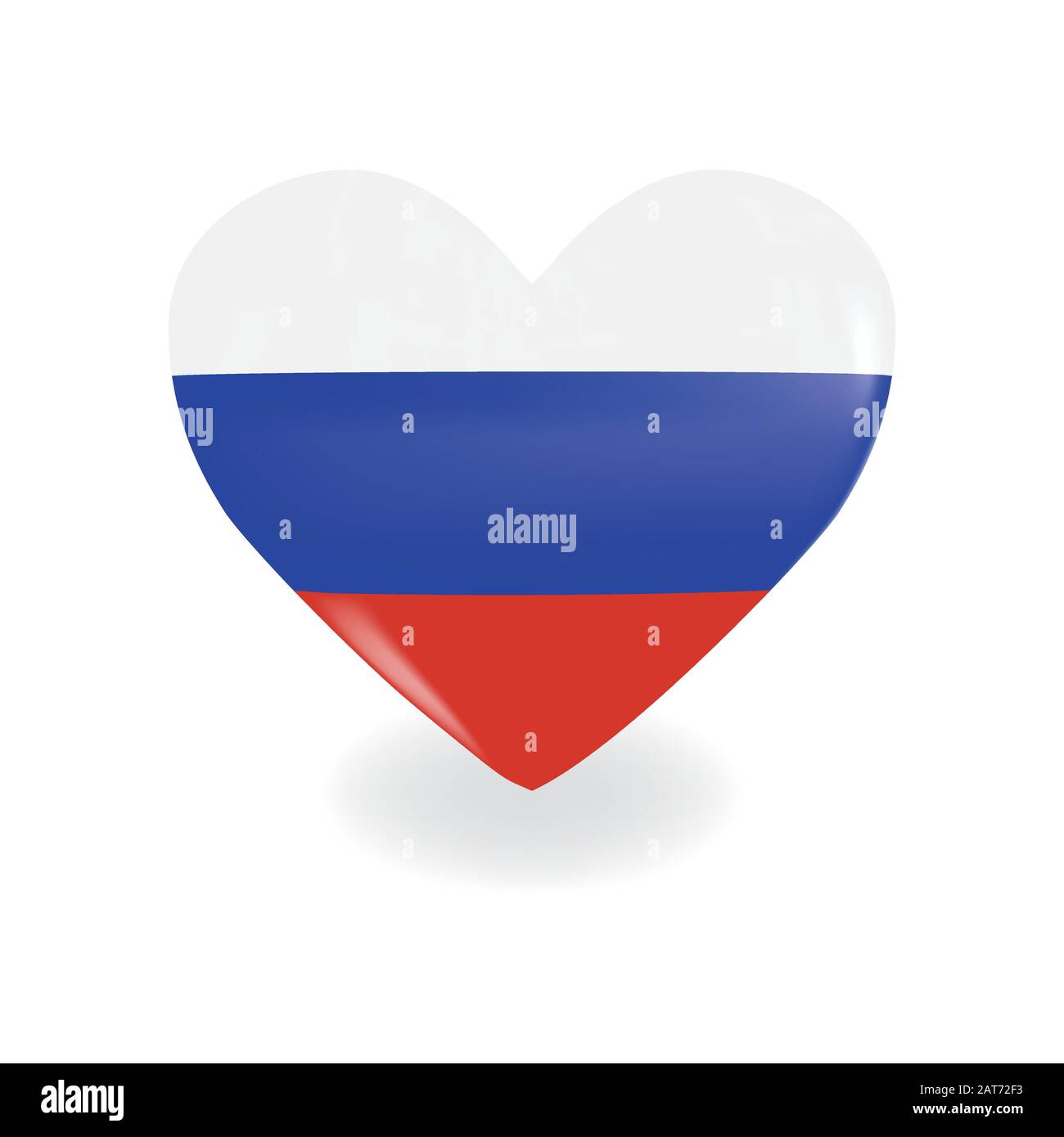 Heart with Russia flag on a white background casts a shadow, vector ...