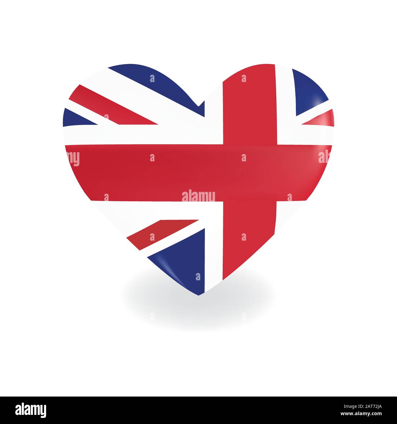 Heart with Great Britain flag on a white background casts a shadow ...