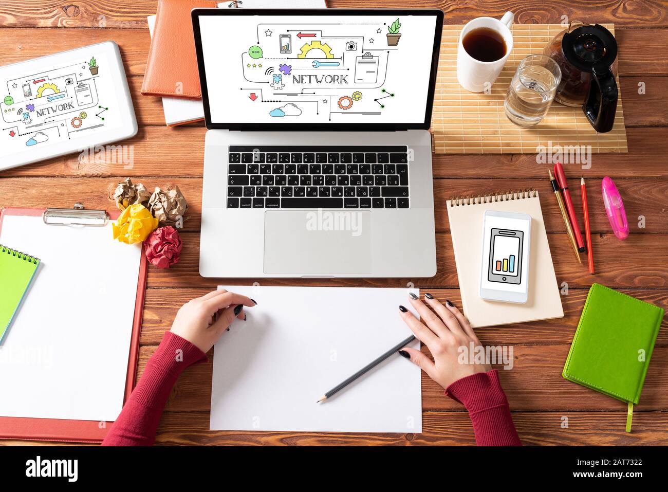 Multimedia education concept with office workspace Stock Photo - Alamy