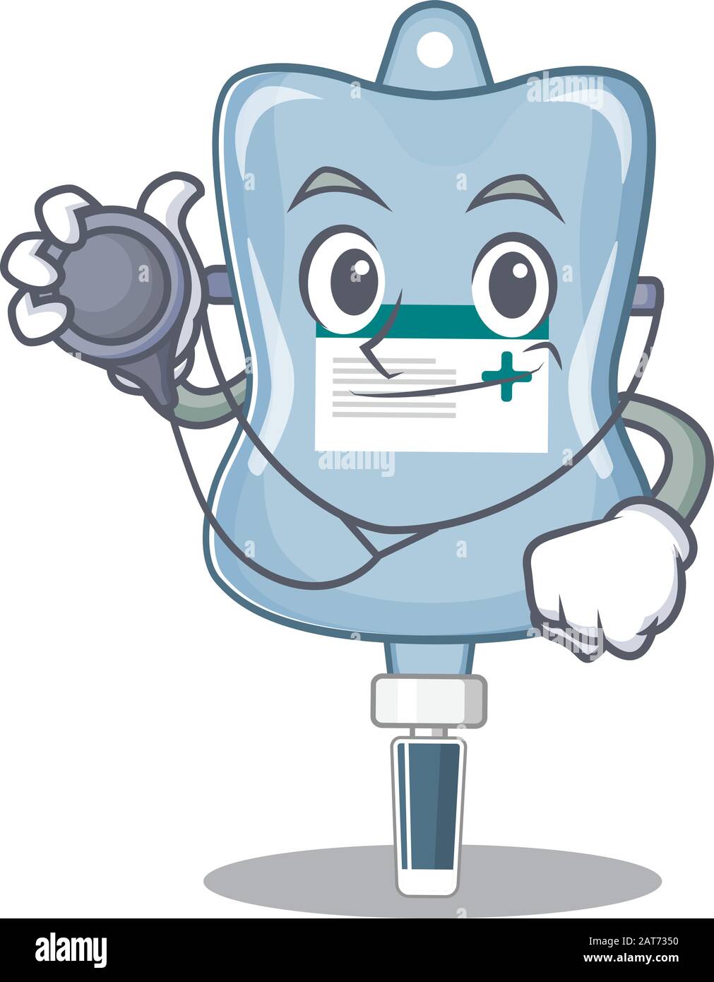 Smart and cool saline bag cartoon character in a Doctor with tools ...