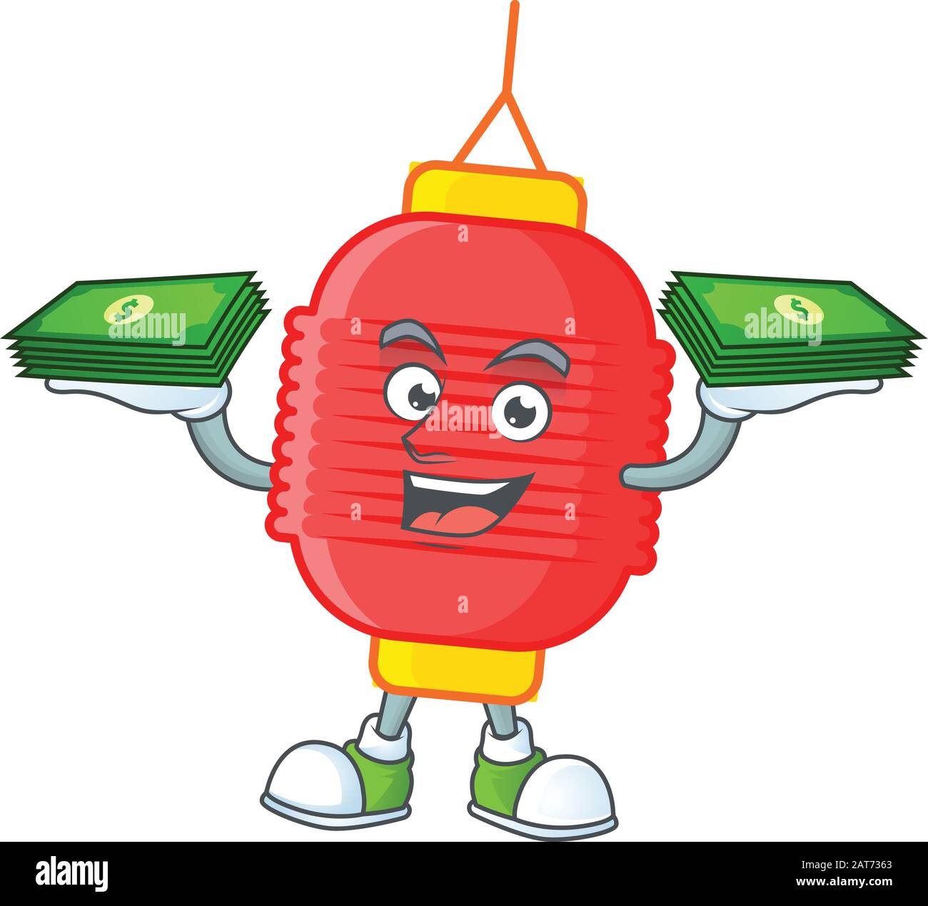 happy rich chinese lantern character with money on hands Stock Vector ...