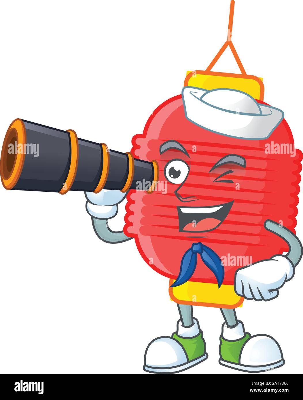 Chinese lantern cartoon happy Sailor style with binocular Stock Vector ...