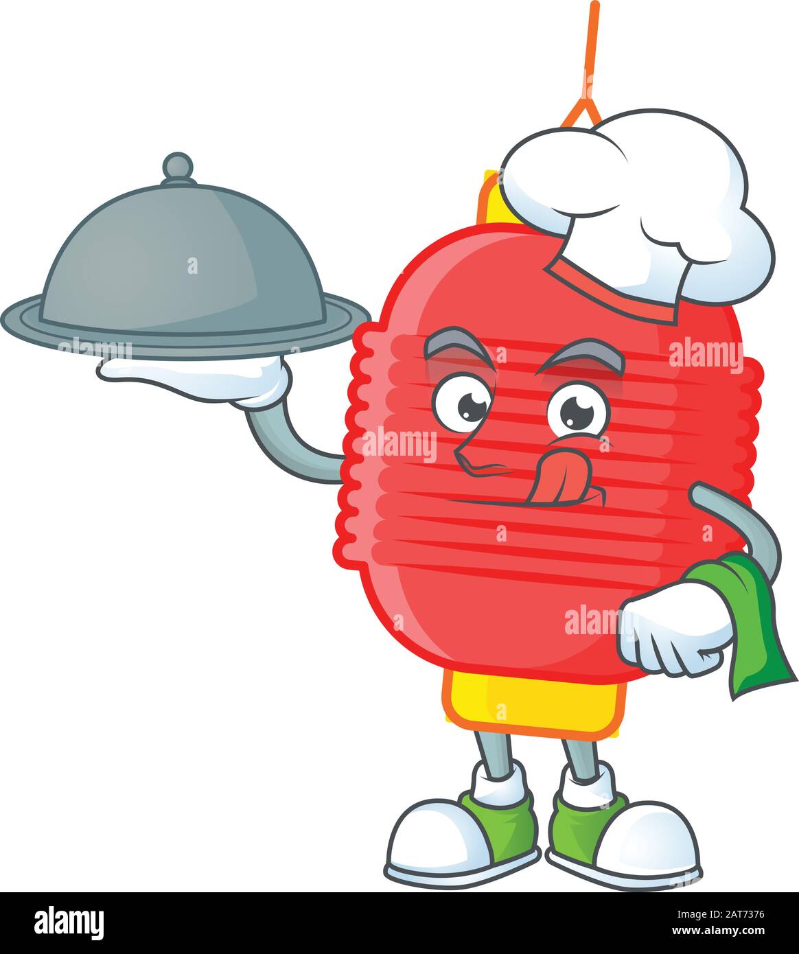 cartoon design of chinese lantern as a Chef having food on tray Stock ...