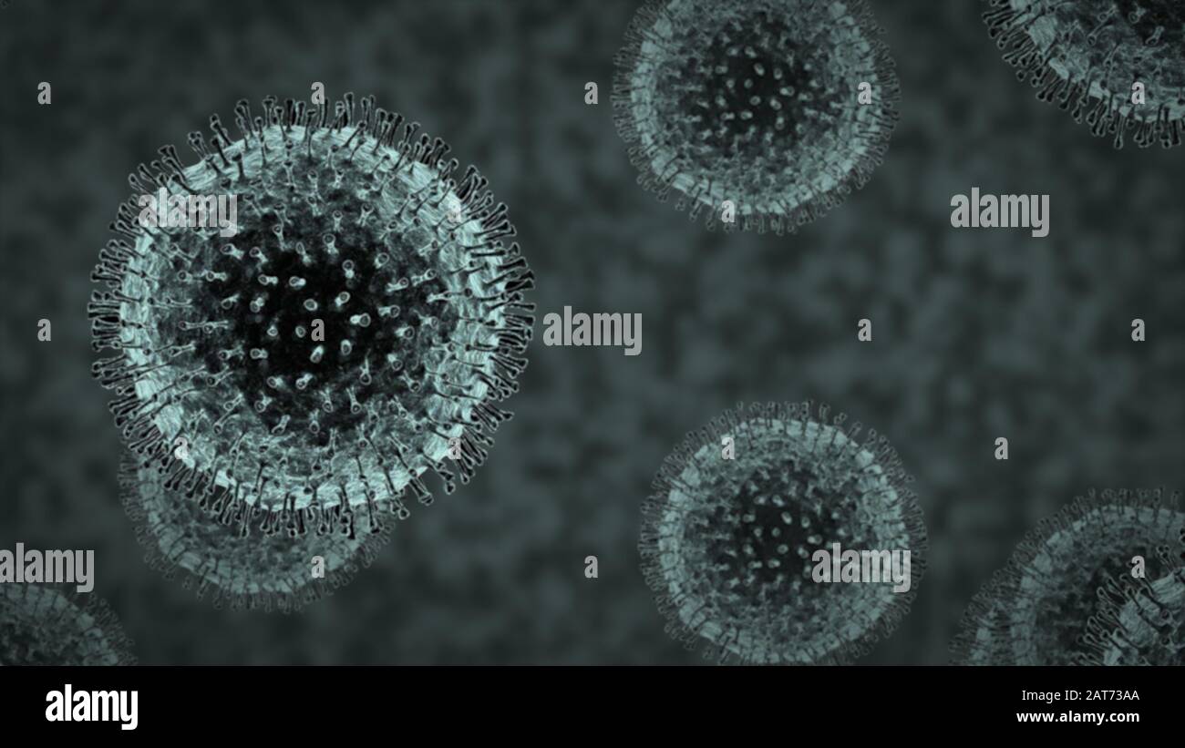 coronavirus animation, microscope view, simulation of the virus that ...