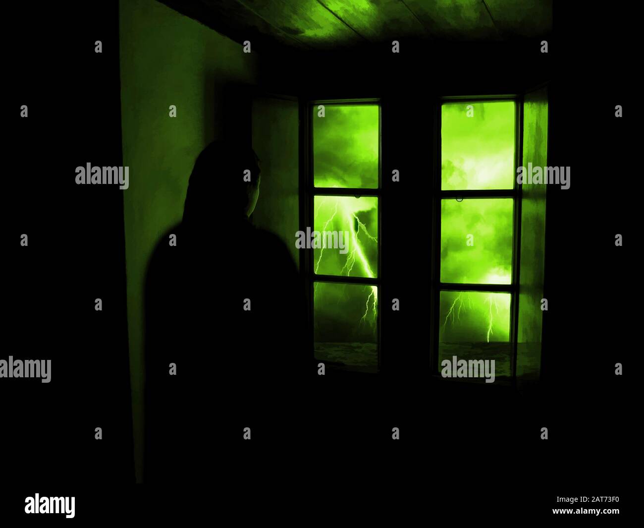Digital illustration art. Ghost in the window Stock Photo - Alamy