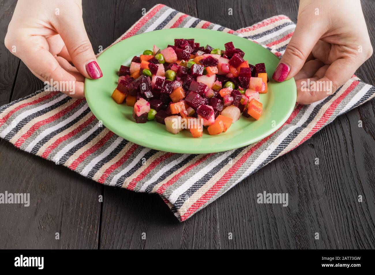 Traditional Russian salad vinaigrette. Food background Stock Photo - Alamy