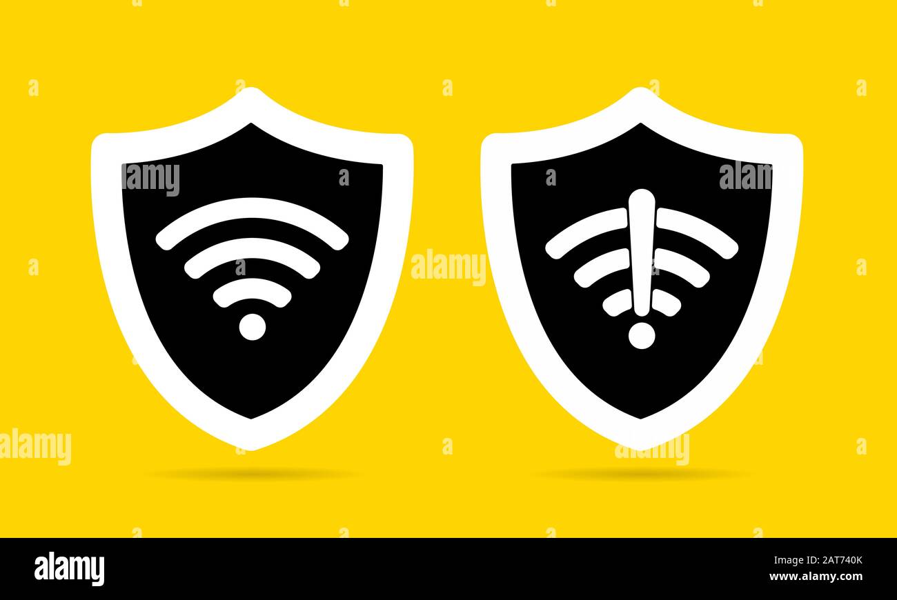 Wireless shield wifi icon sign set flat design vector illustration ...