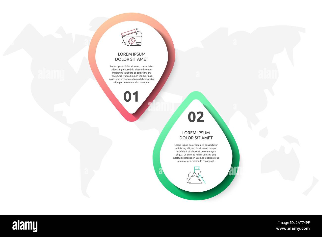 Vector infographic with 2 pins and circles. Used for two diagrams ...