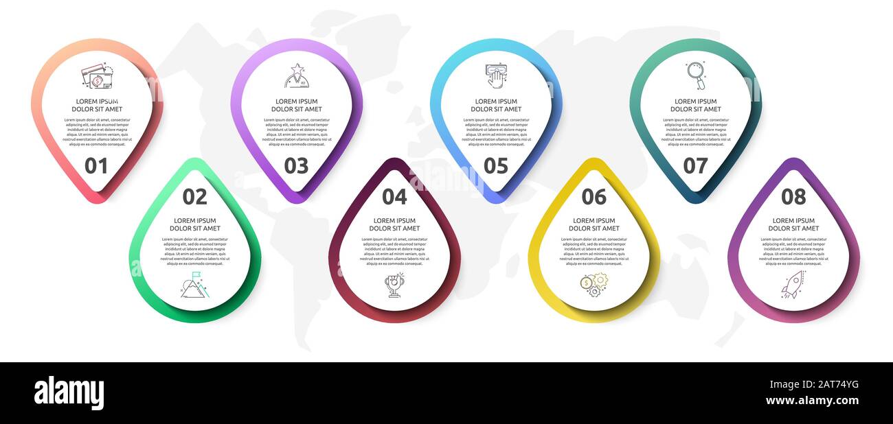 Vector infographic with 8 pins and circles. Used for eight diagrams ...