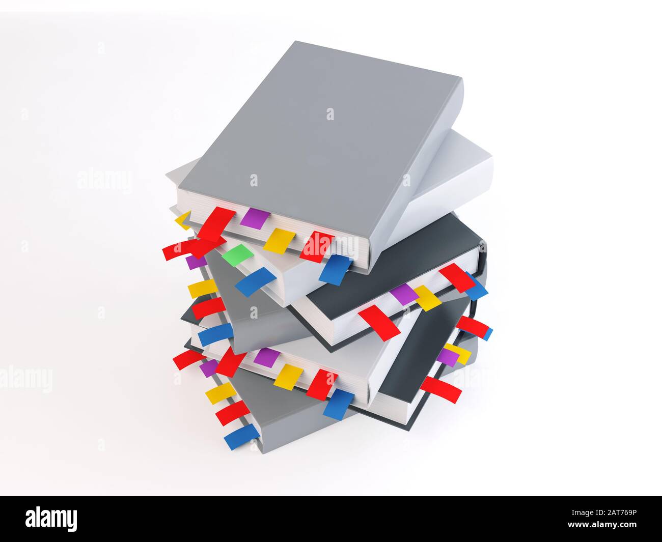 Stack of a several books with color bookmarks Stock Photo - Alamy