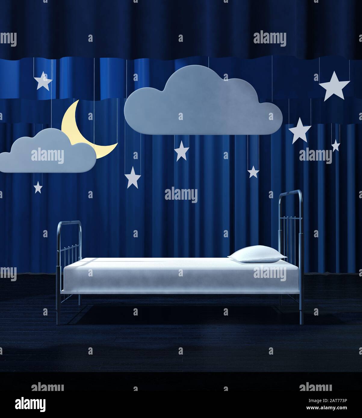 Bed on scene, dream/night metaphor Stock Photo - Alamy