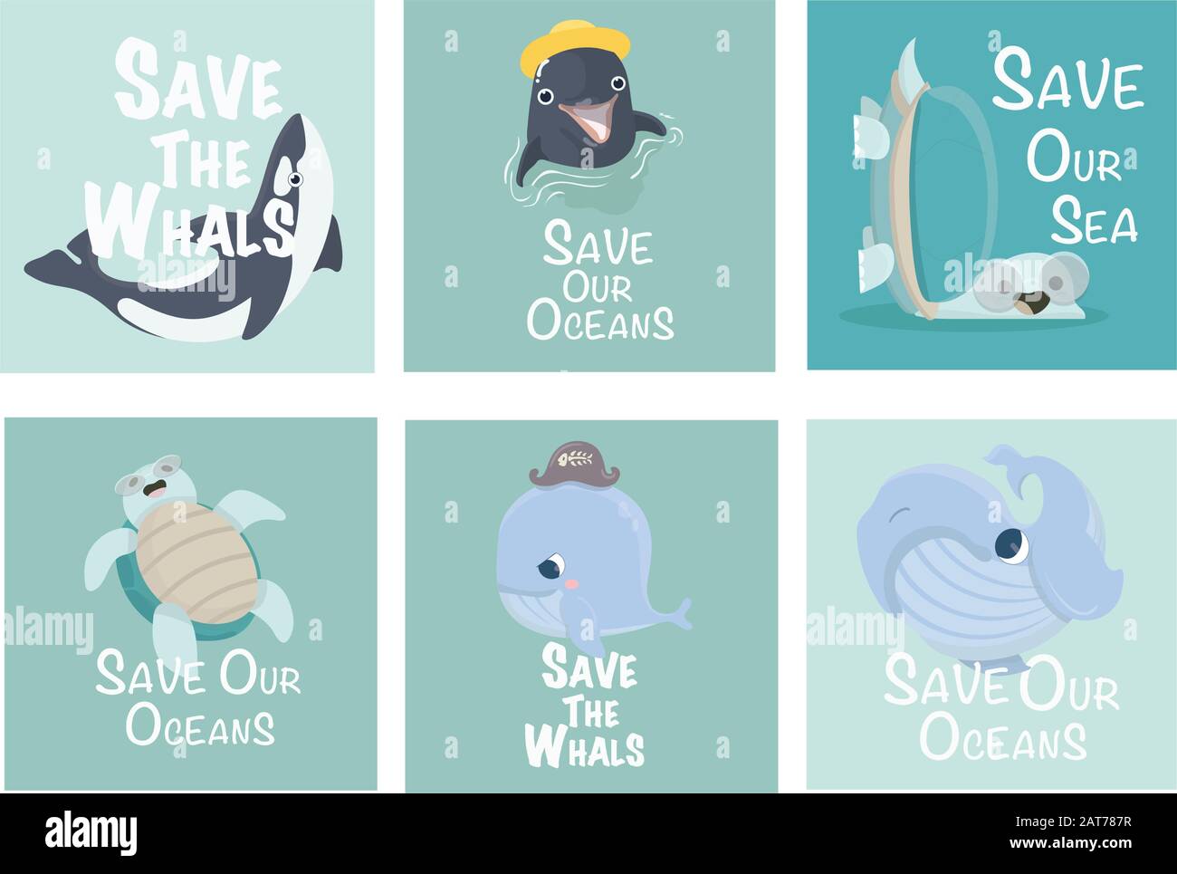 Save our Oceans. Set of Vector Ecology card Stock Vector Image & Art ...