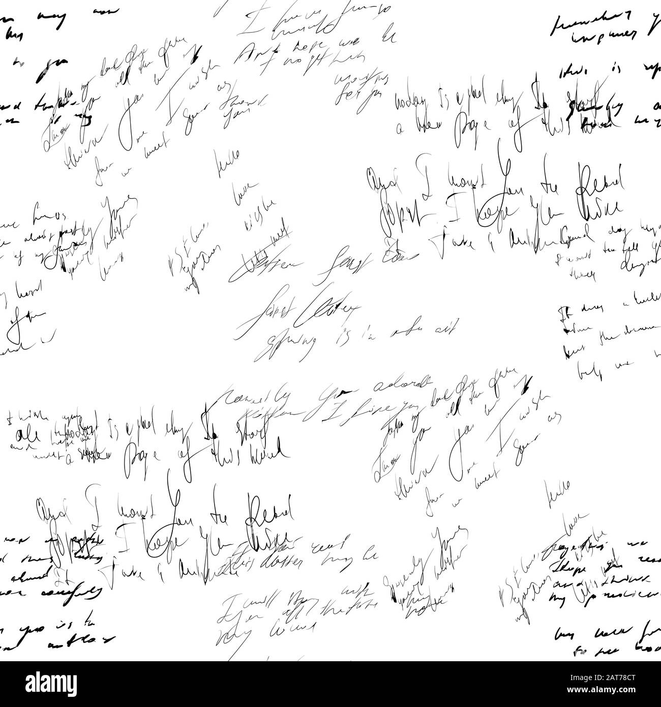 Seamless abstract text pattern. Handwritten font on a white background ...