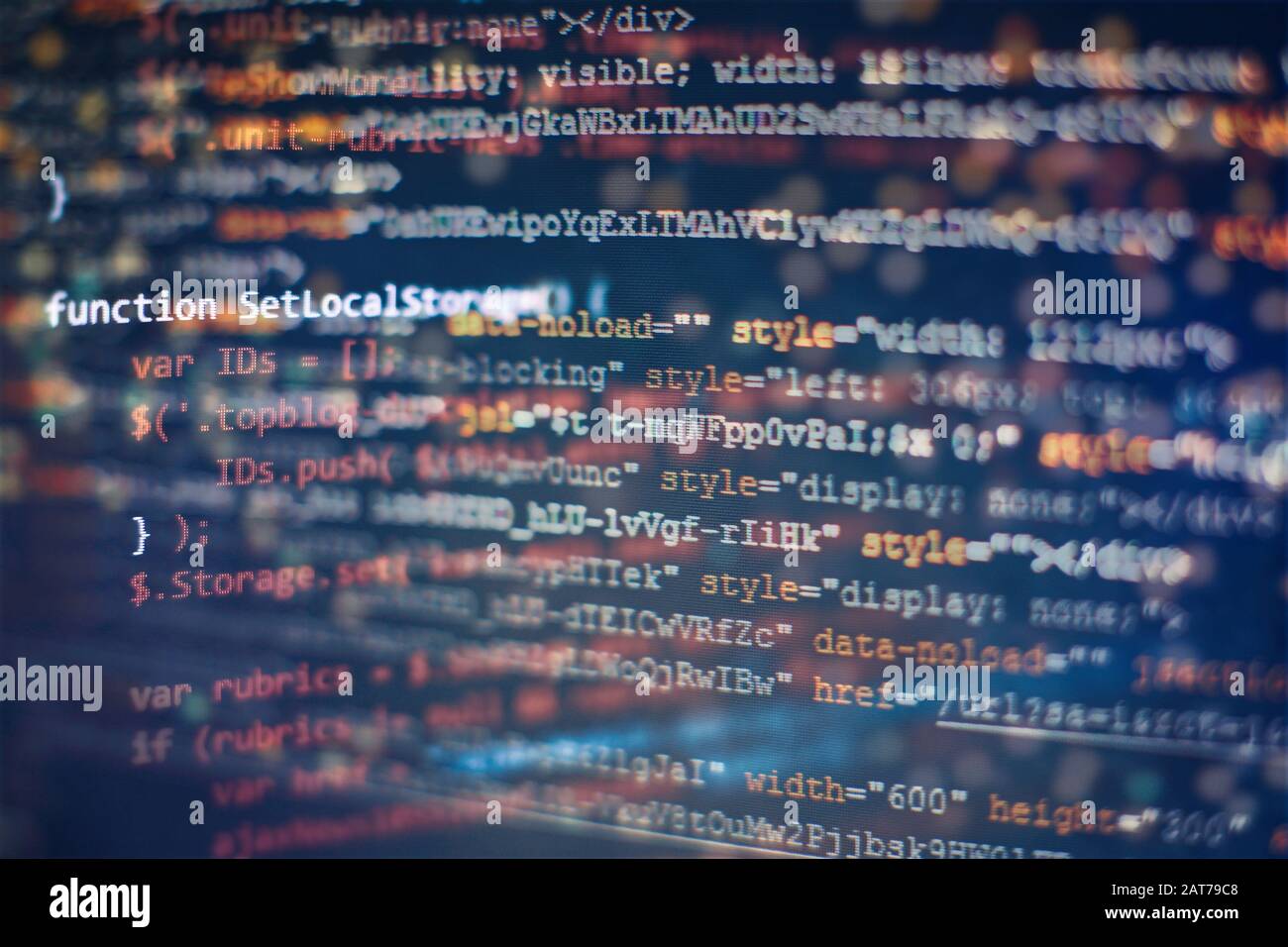Digital technology on display. HTML5 in editor for website development. Website HTML Code on the ...