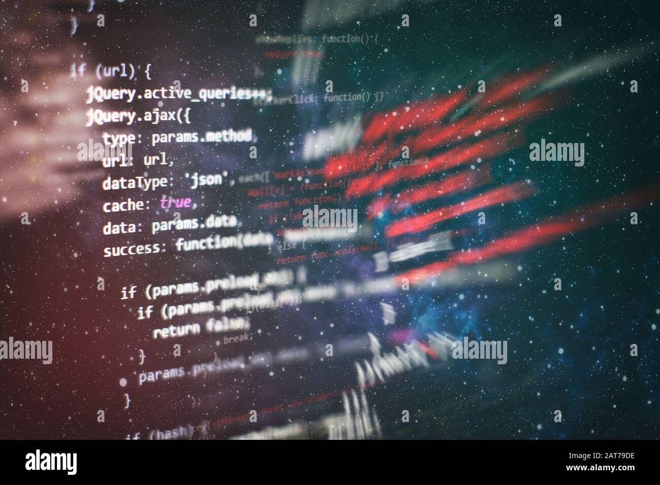 Digital technology on display. HTML5 in editor for website development. Website HTML Code on the ...