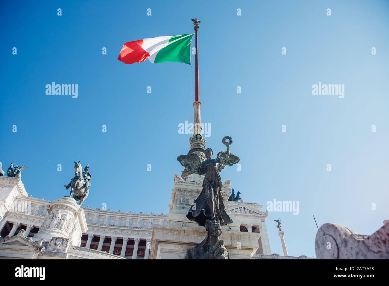 Monument of Vittorio Emmanuel on Venice Square in Rome Italy, blue sky ...