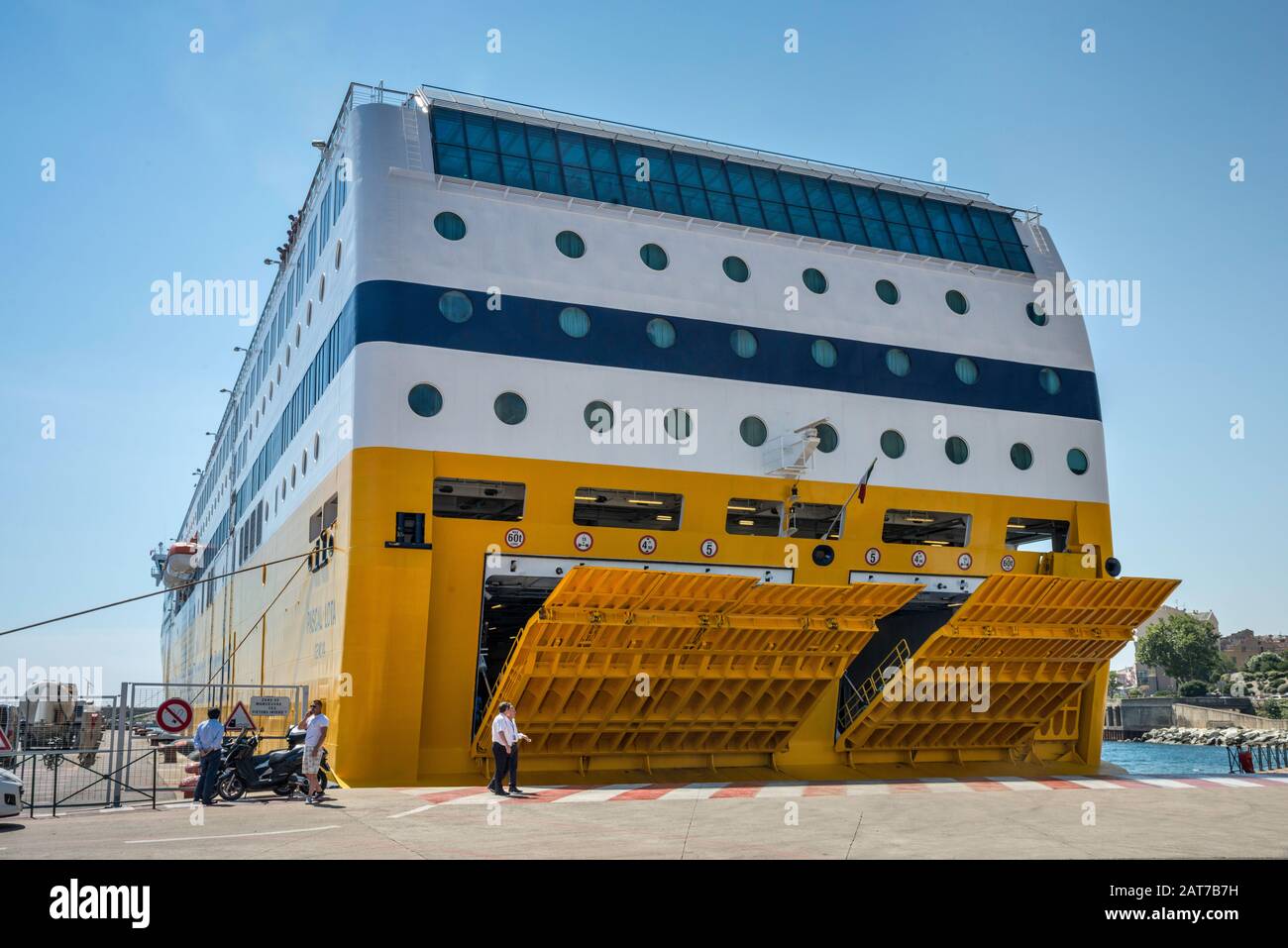 MS Pascal Lota ferry lowering ramps after arriving at terminal at ...