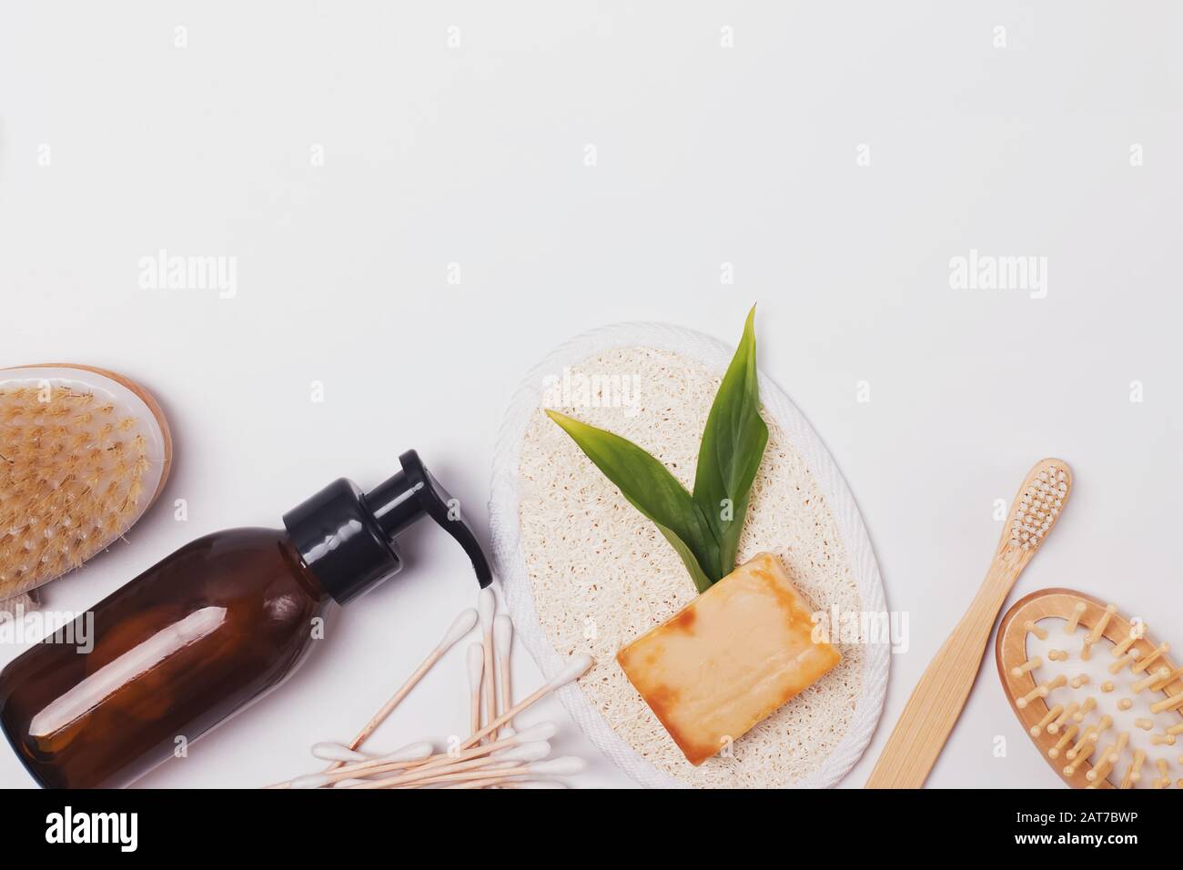 Zero waste plastic free home tools and items on white background Stock ...