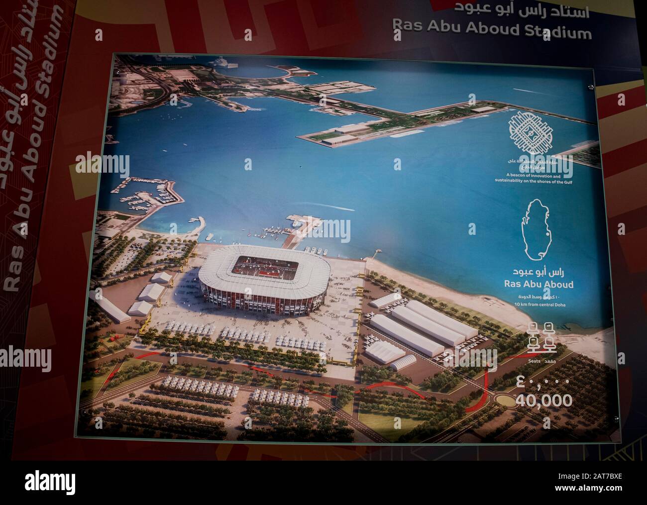 Doha, Katar. 30th Sep, 2019. Photo of a model of the Ras Abu Aboud ...