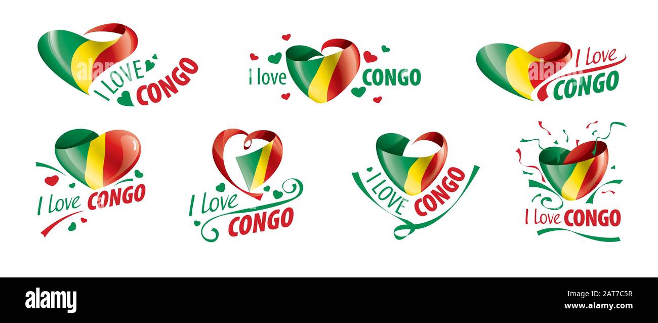 National flag of the Congo in the shape of a heart and the inscription ...