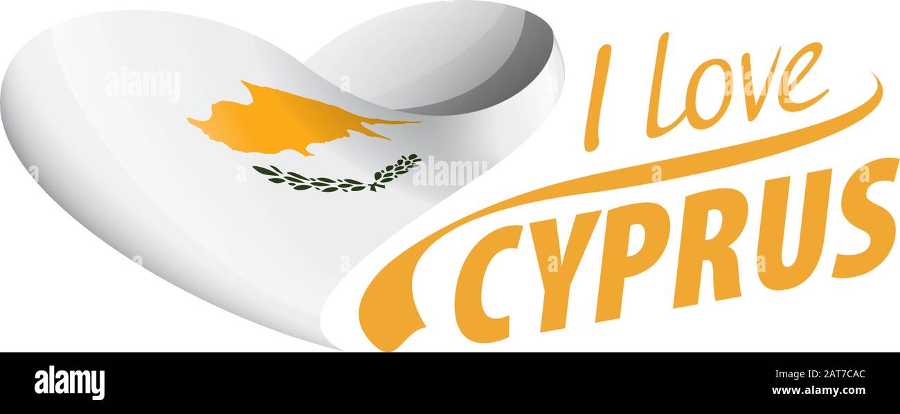 National flag of the Cyprus in the shape of a heart and the inscription ...