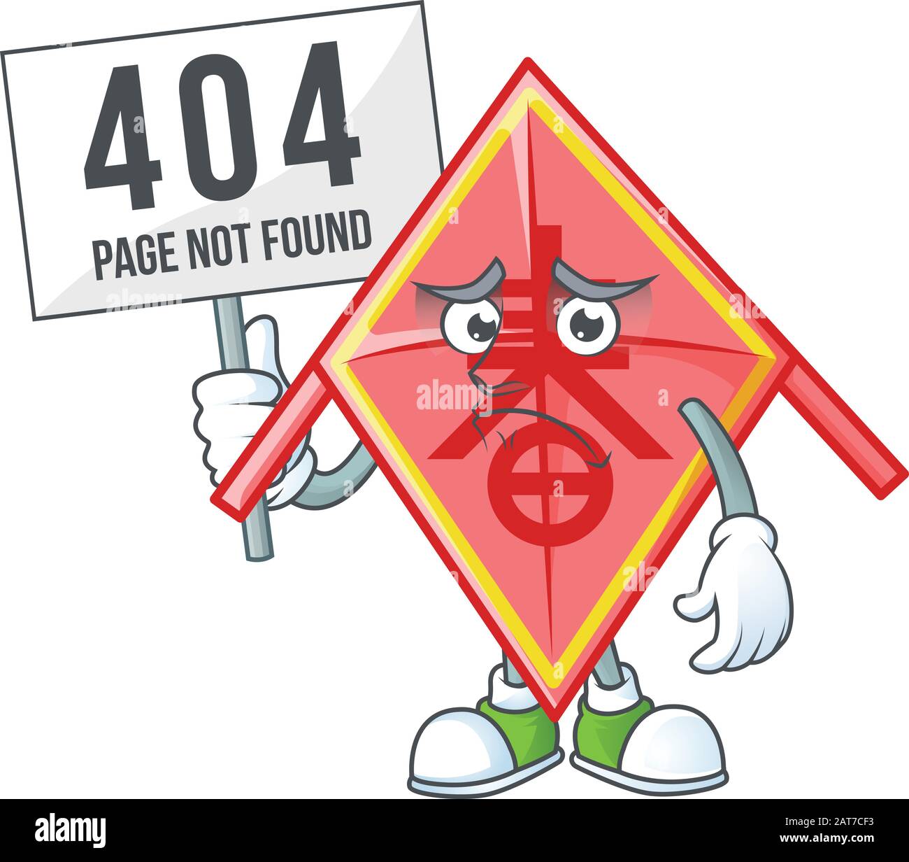 sad face mascot style of chinese red kite raised up a board Stock ...