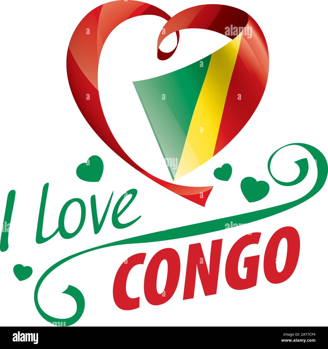 National flag of the Congo in the shape of a heart and the inscription ...