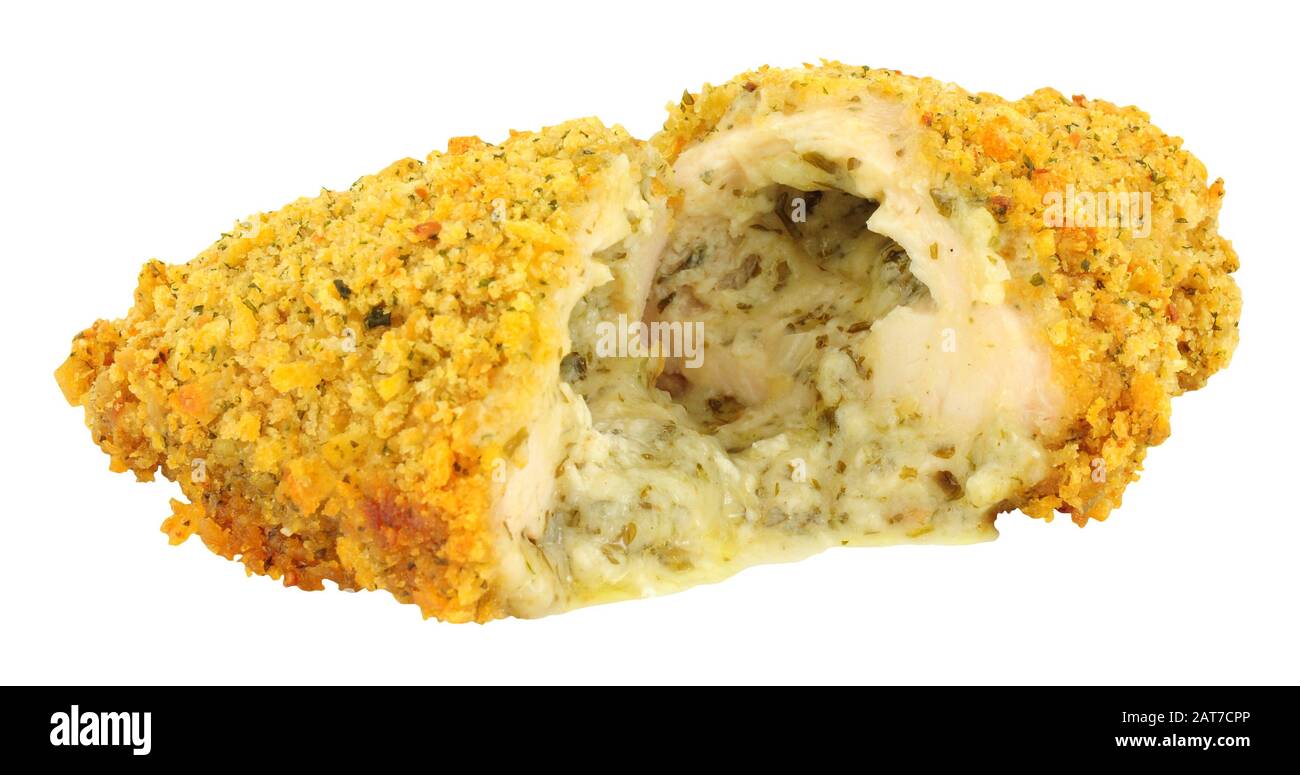 Garlic butter filled chicken Kiev isolated on a white background Stock ...