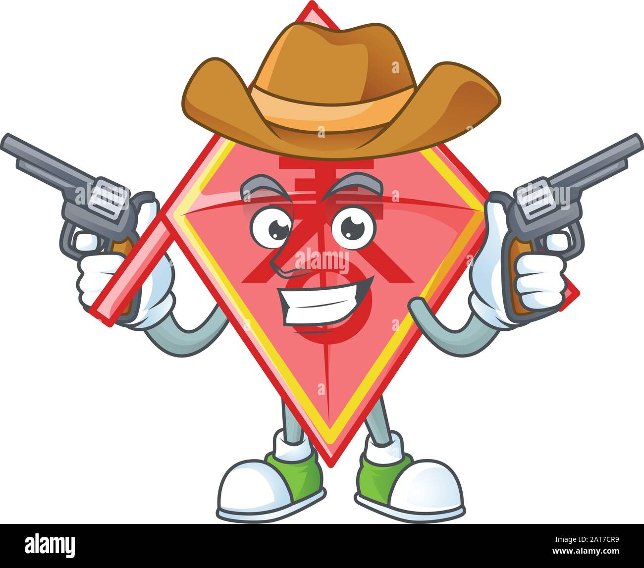 Confident chinese red kite Cowboy cartoon character holding guns Stock ...
