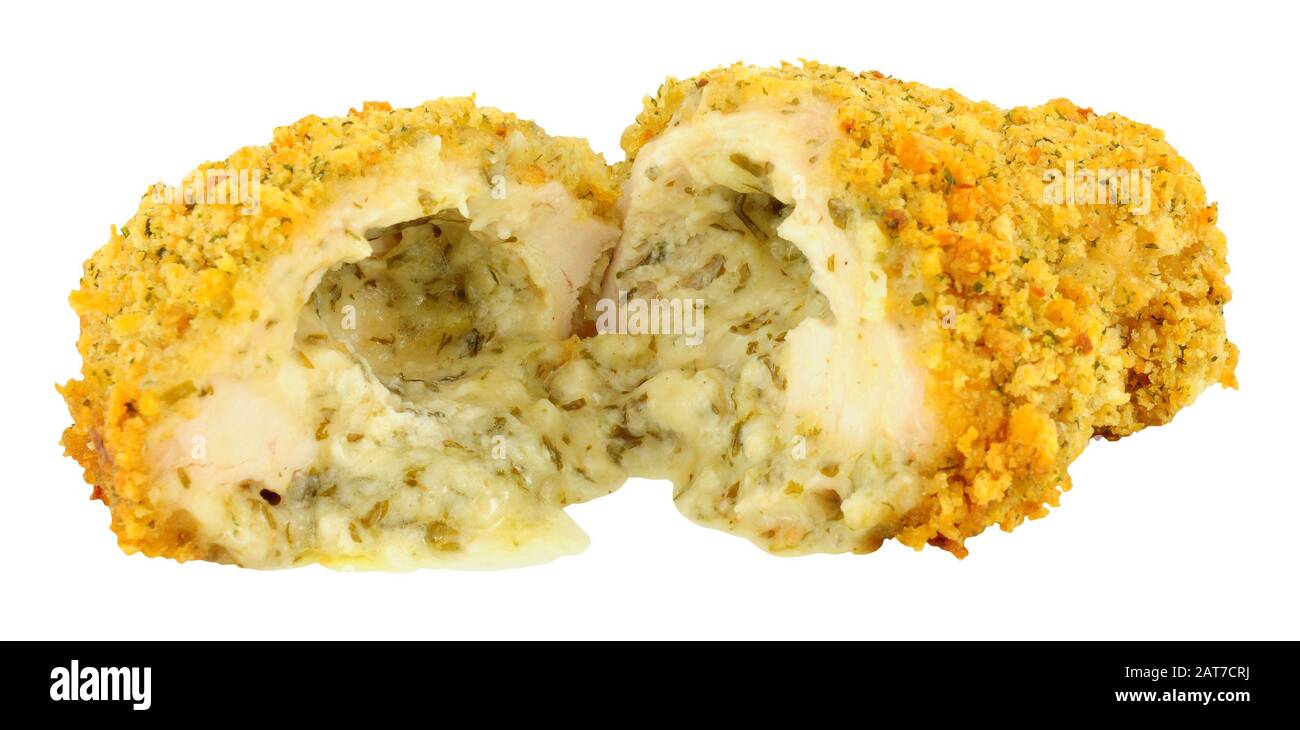 Garlic butter filled chicken Kiev isolated on a white background Stock ...