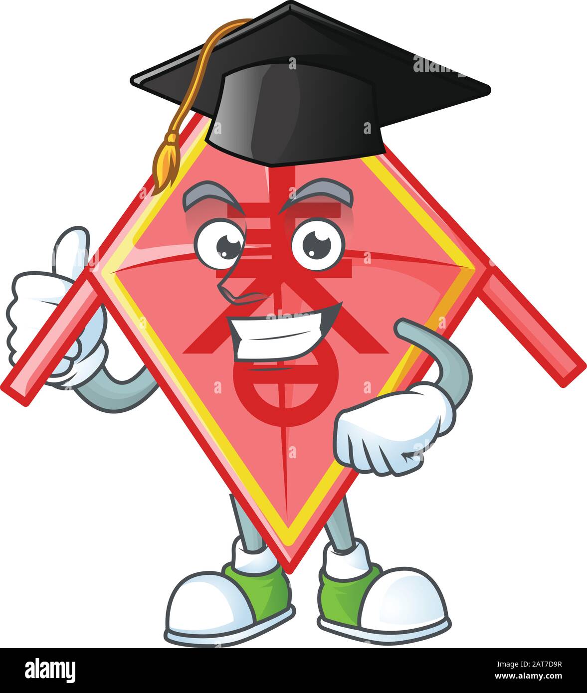 happy and proud of chinese red kite wearing a black Graduation hat ...