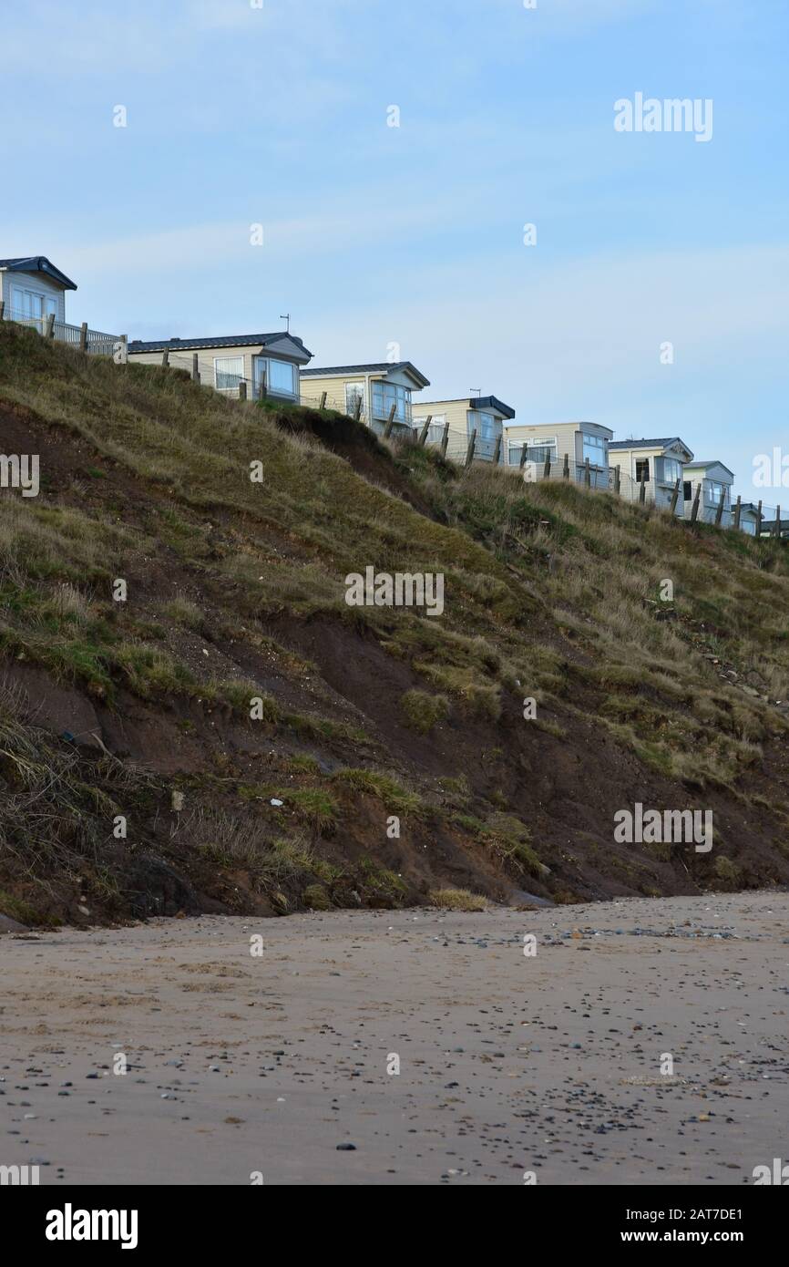 Caravans on the edge of the cliff, Hornsea, East Yorkshire Stock Photo ...