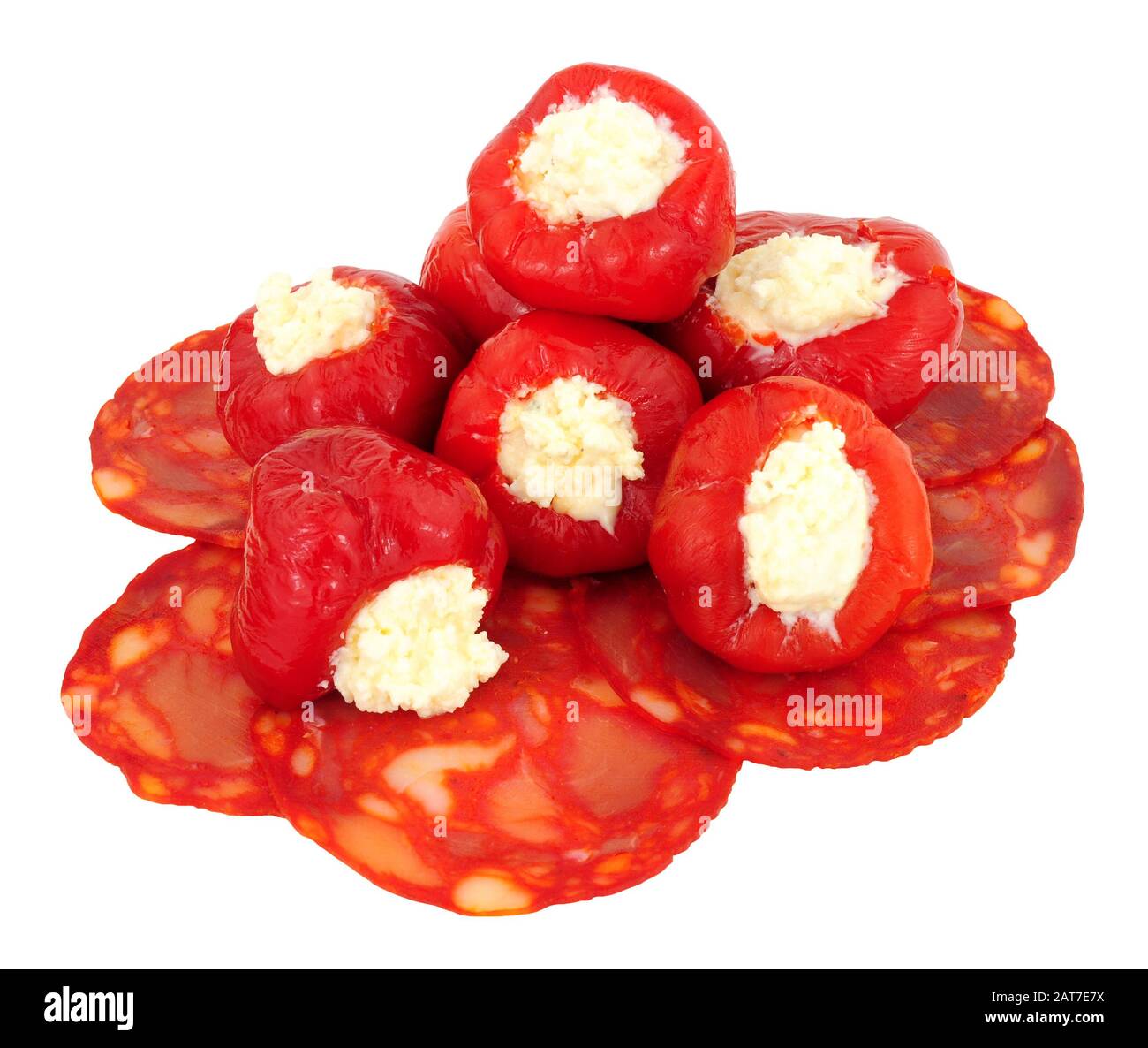 Cream cheese filled cherry bell peppers isolated on a white background ...
